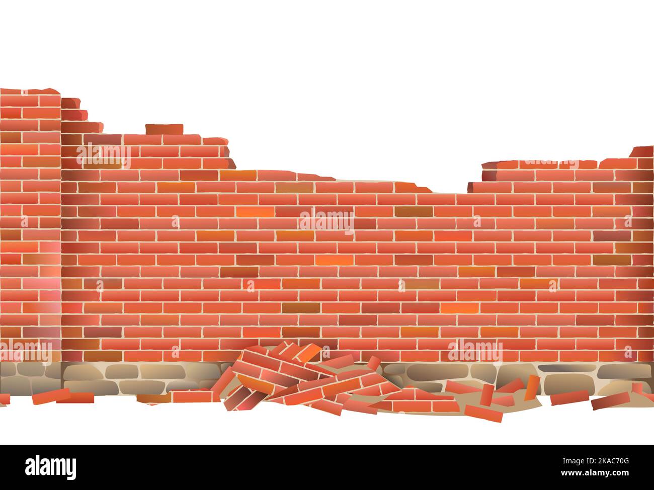 Brick fence with columns and stone foundation. Completely destroyed ...