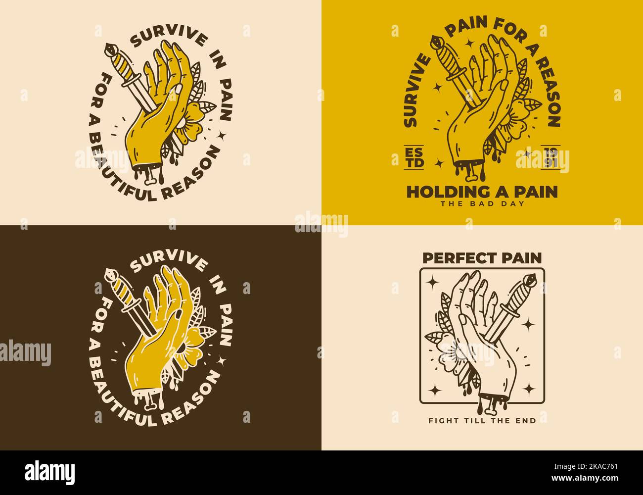 Vintage art illustration design of a dagger stabbing hand Stock Vector ...