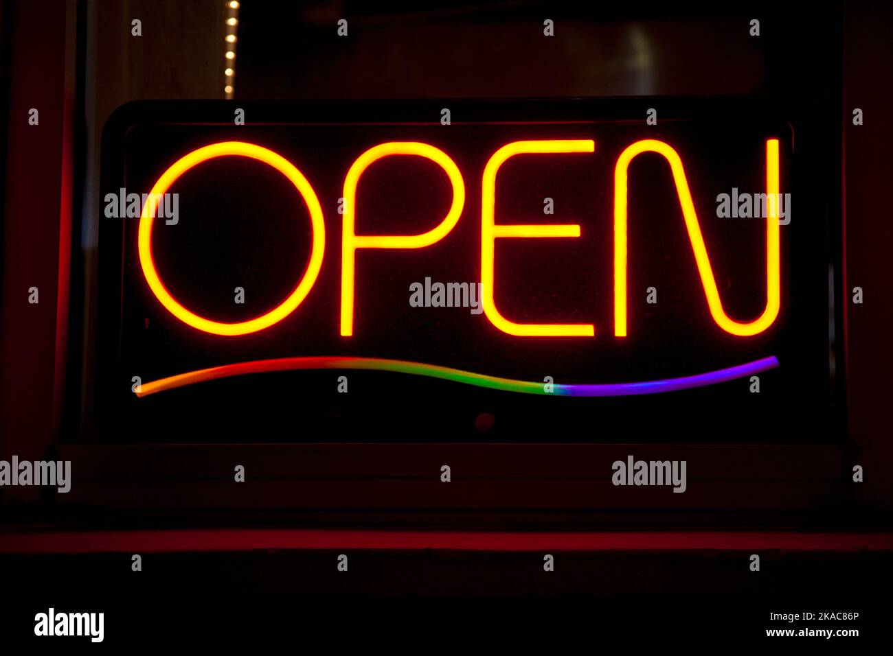 open sign at a shop in Miami at night Stock Photo - Alamy
