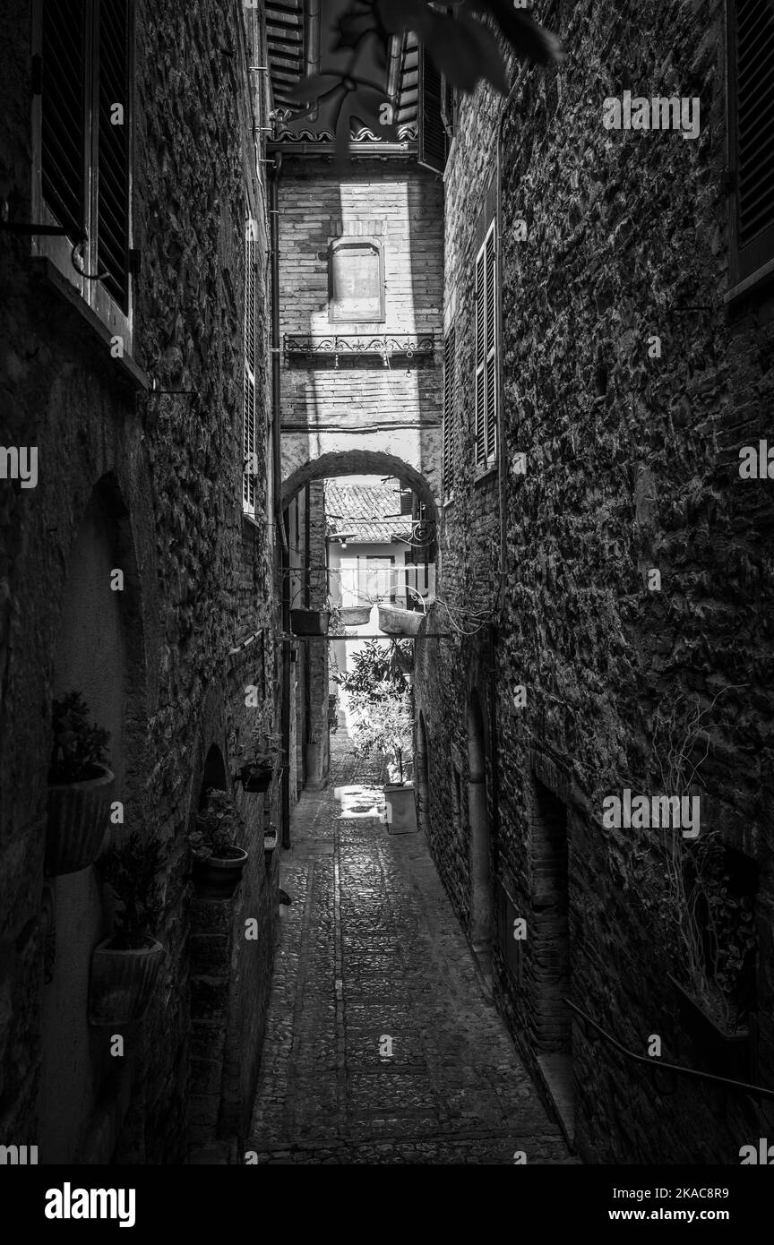 Spello. Ancient atmosphere. Black and white Stock Photo - Alamy