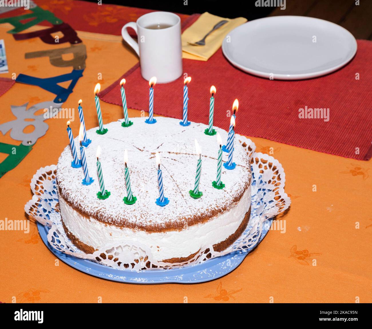 birthday cake at the table early morning ready for celebration Stock ...