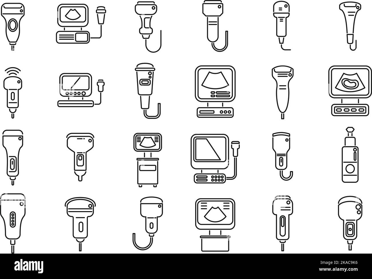 Sonograph icons set outline vector. Clinic device. Doctor diagnosis ...
