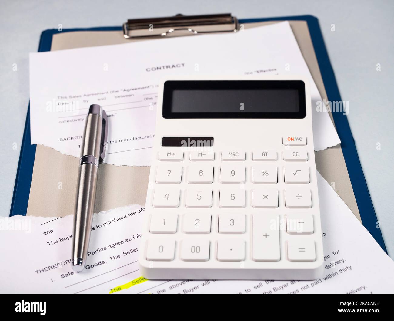 Torn contract and calculator for calculation losses. Terminated ...