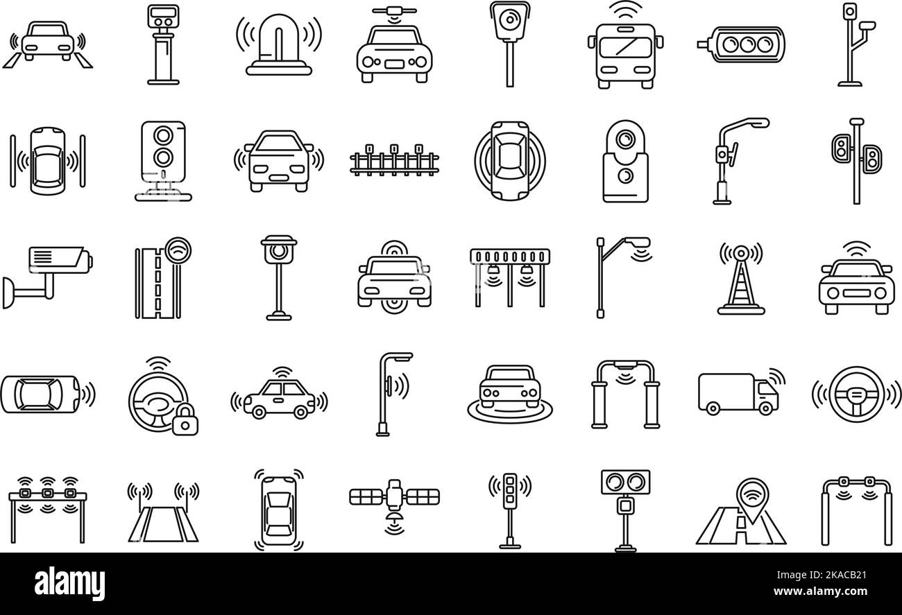 Road sensors icons set outline vector. Safety traffic. System control ...