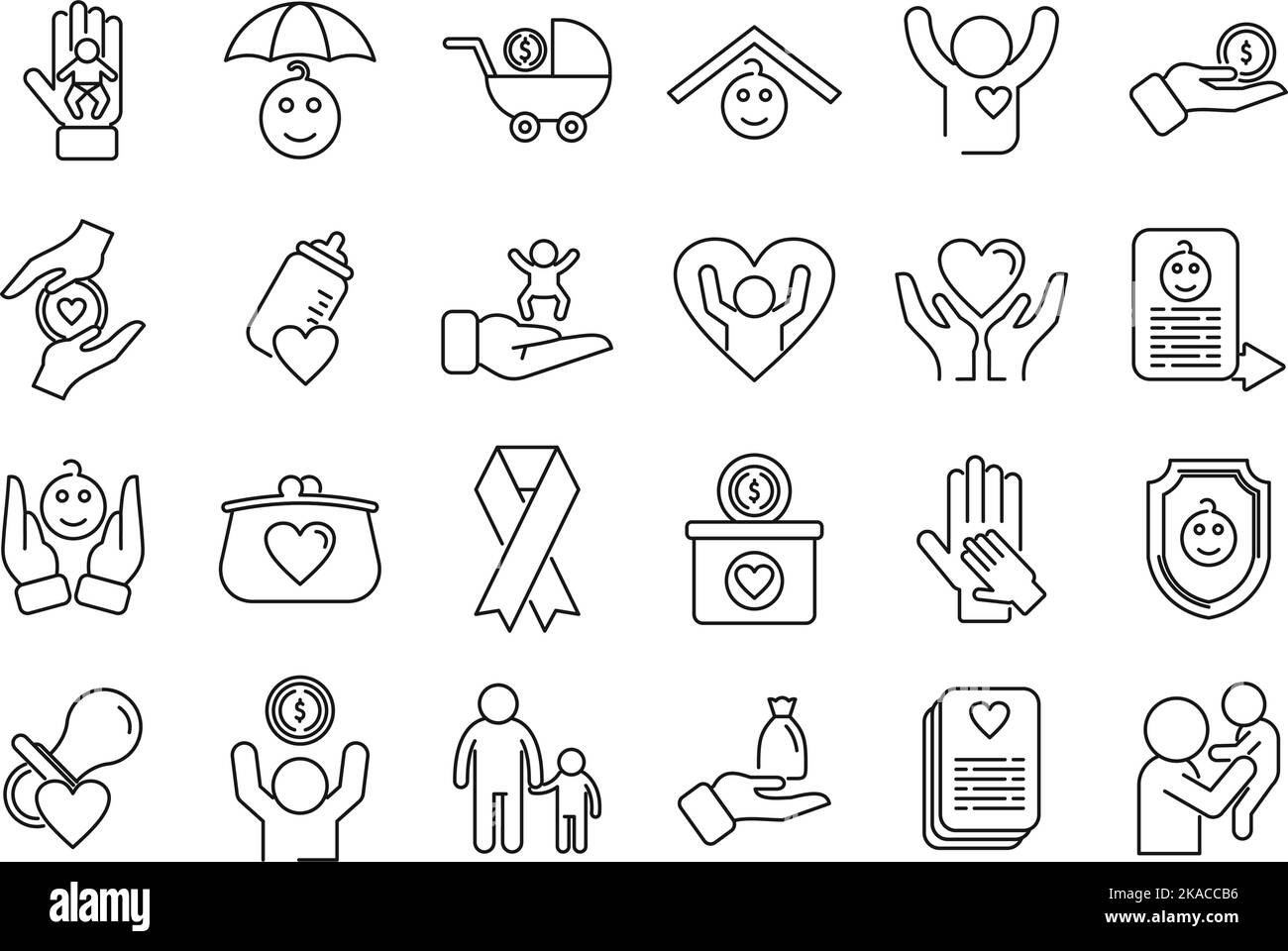 Child support icons set outline vector. Childcare protect. Happy parent ...