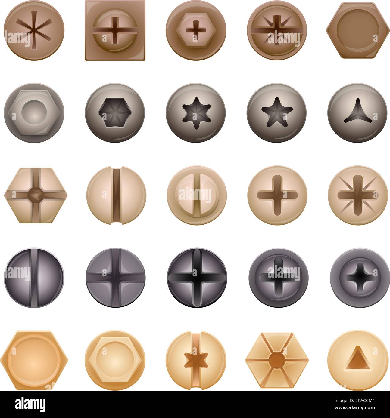 Screw-bolt icons set cartoon vector. Nail tool. Bolt rivet Stock Vector ...
