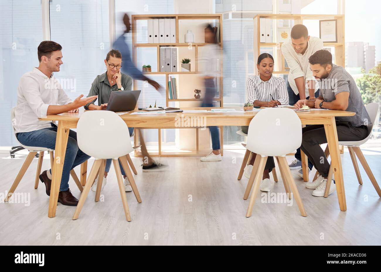 Busy office, team and coworking employee group planning a digital ...