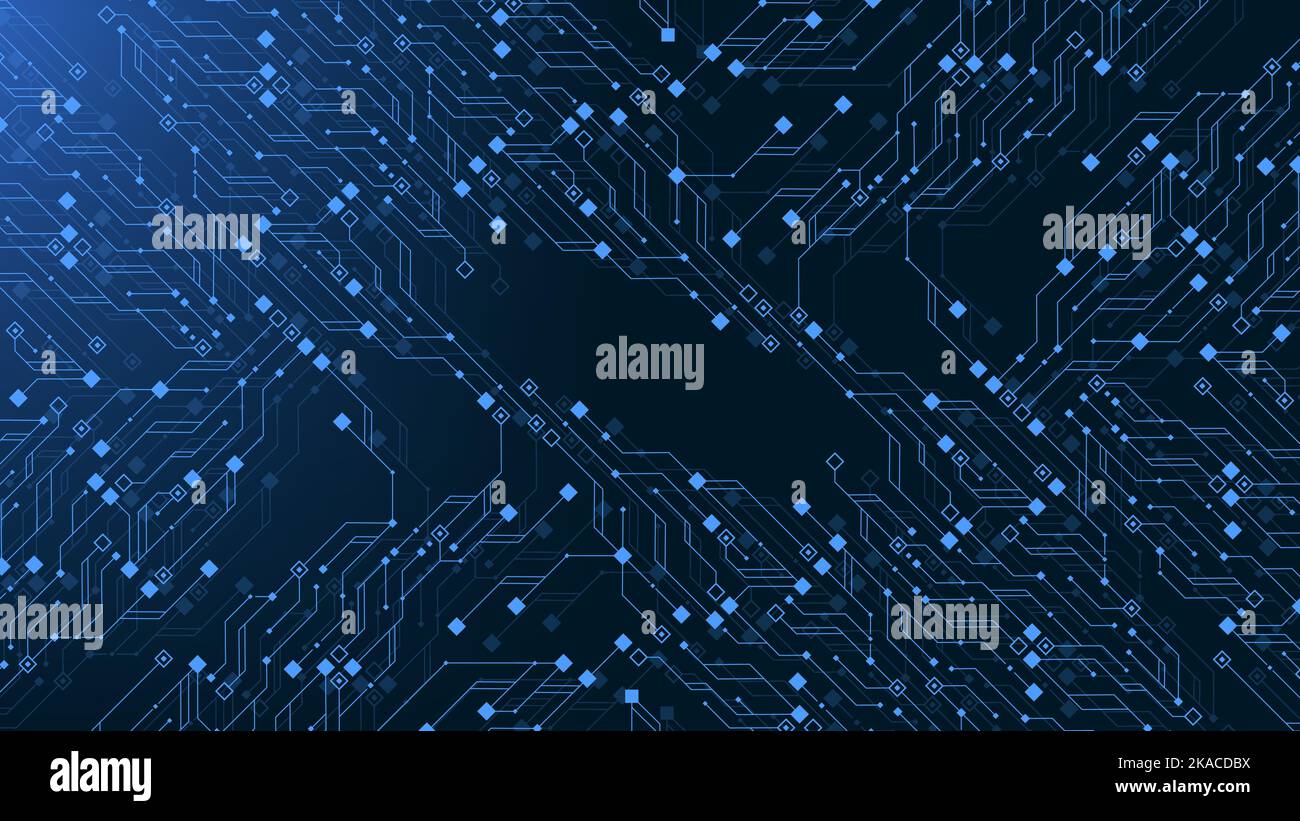 Quantum computer technologies concept. Futuristic blue circuit board background vector. Modern ...