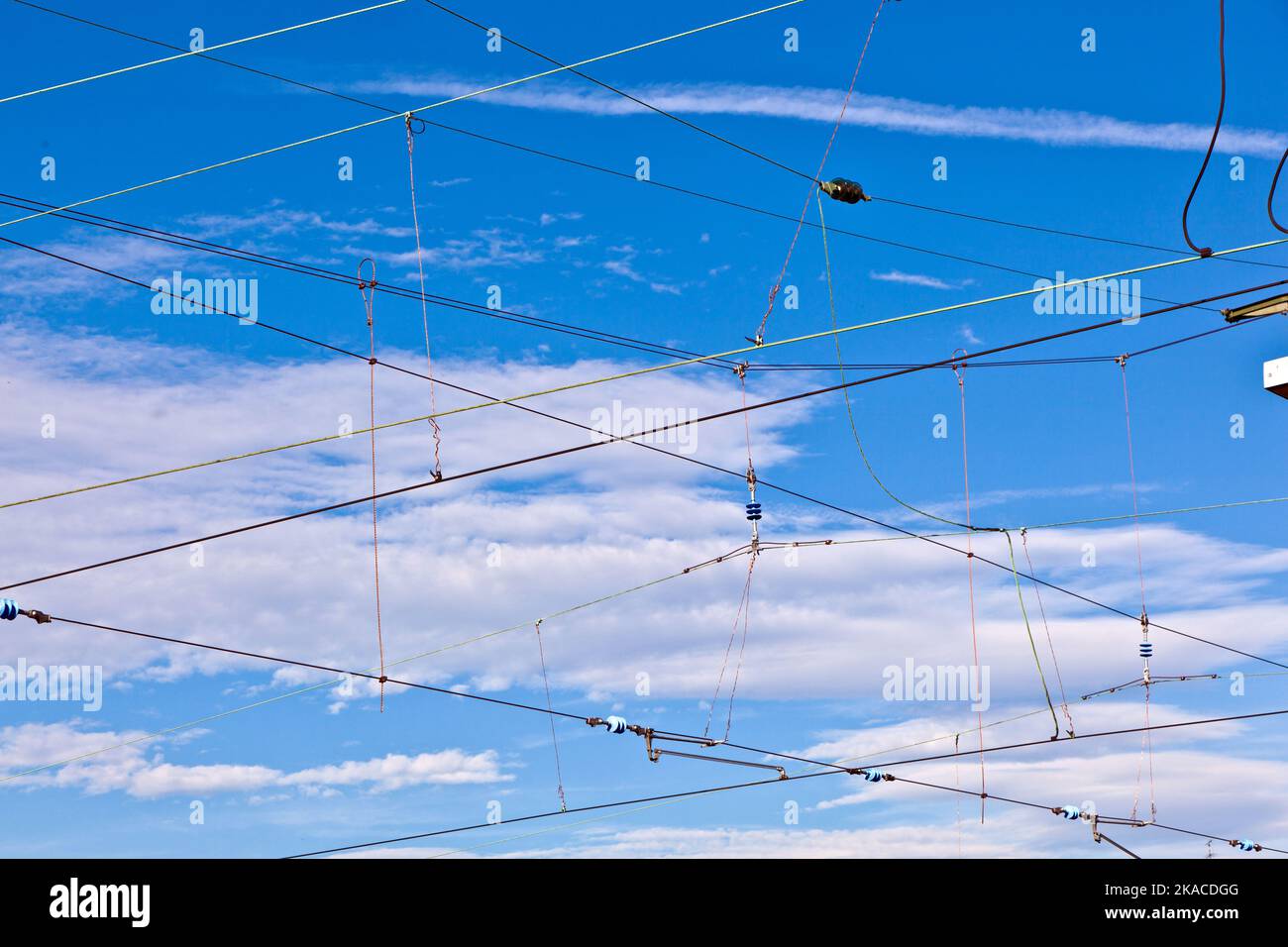 catenary for train with blue sky Stock Photo - Alamy