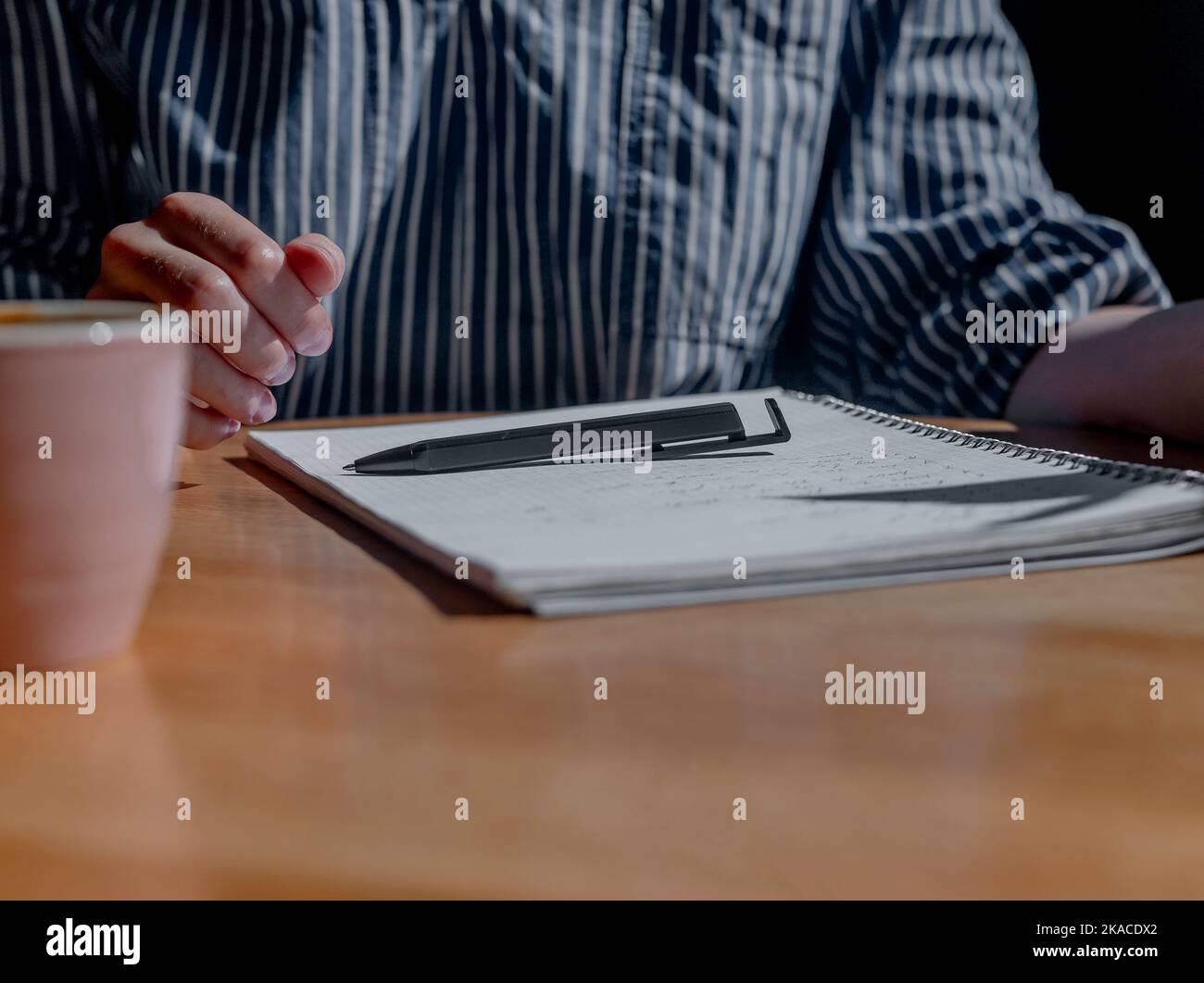 Planning concept. Woman hand with pen lying on notebook or planner on ...