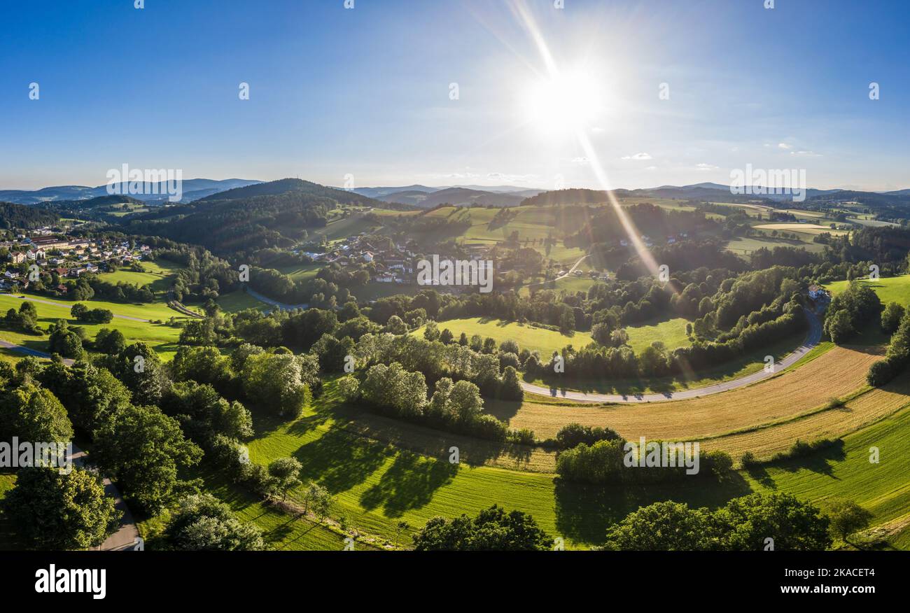 Aerial view with drone of the village Grueb near town Grafenau in ...