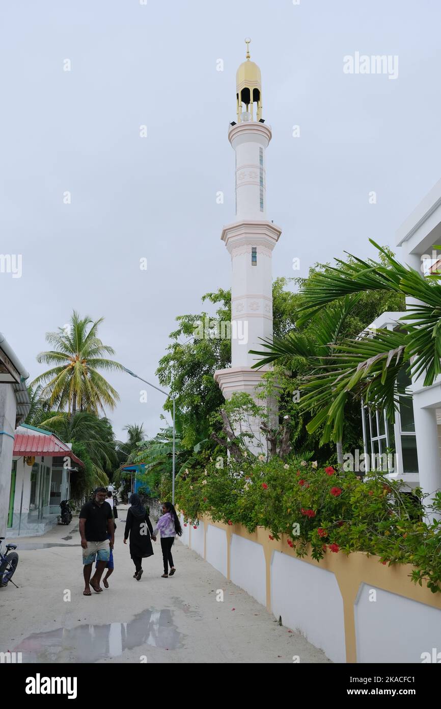 The local Samaaha mosque at Rasdhoo village, with proplr praying there ...