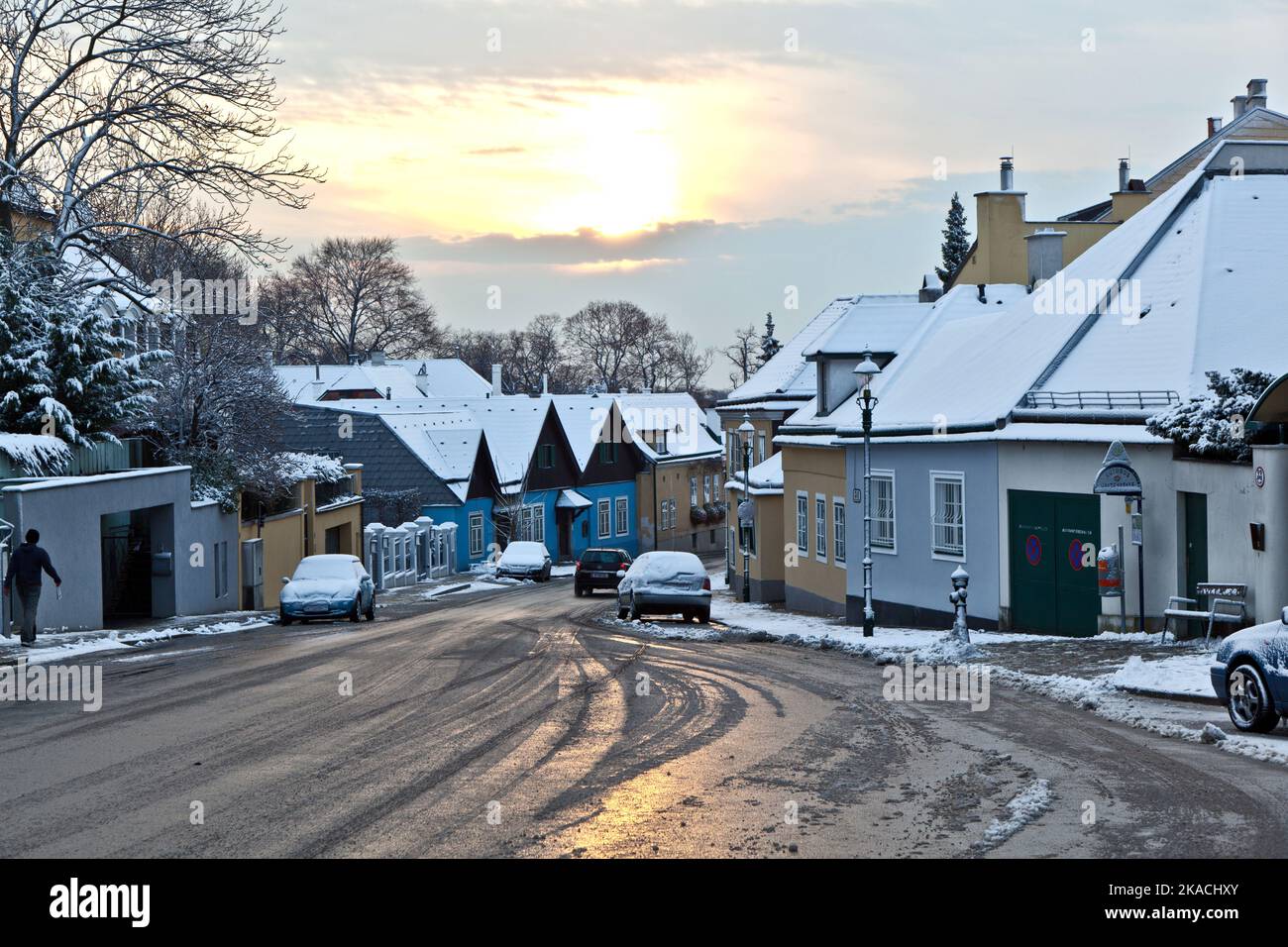village of Grinzing in vienna in early morning light in Wintertime ...