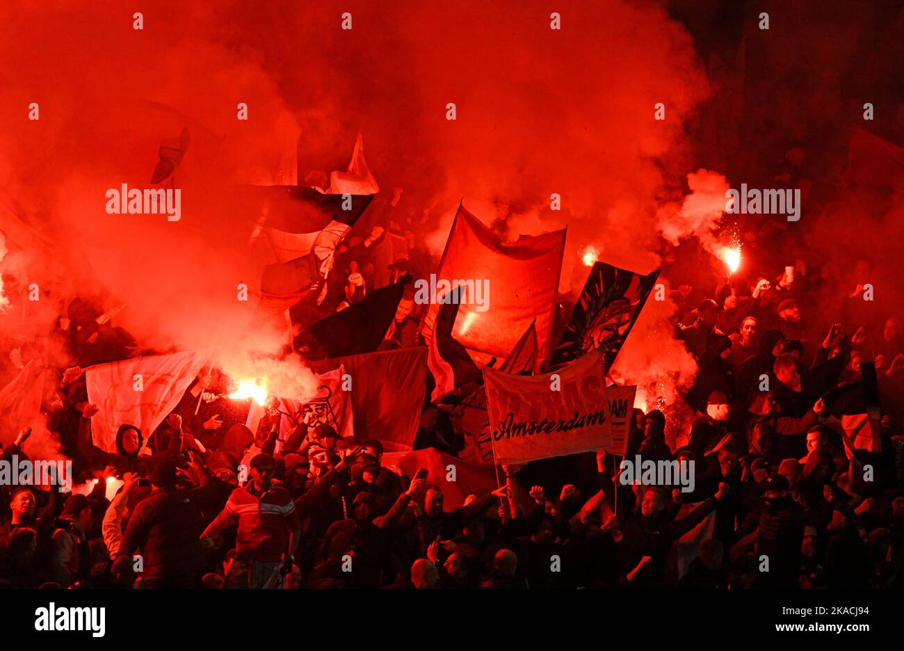 Glasgow, Scotland, 1st November 2022. The Ajax fans made some noise ...