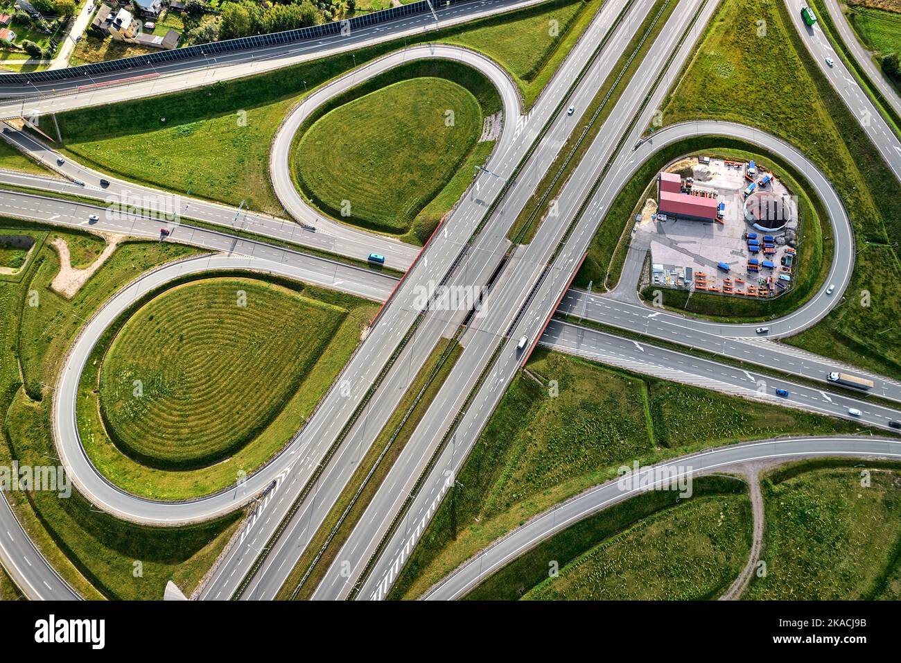 Aerial View of Complex Traffic Interchange on the S7 Expressway in ...