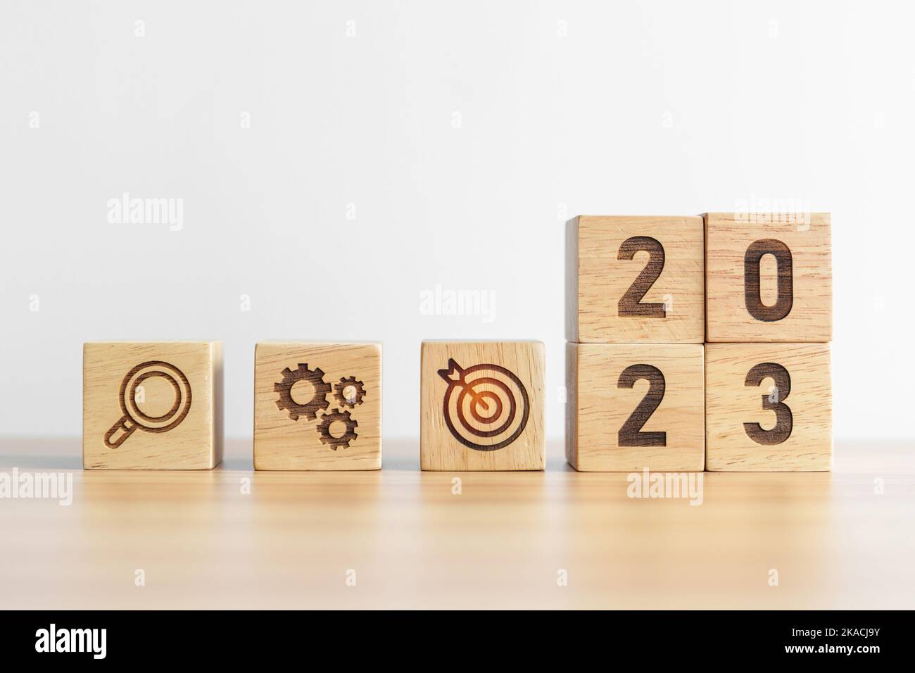 2023 wood block with business goal, plan. Action strategy, target ...