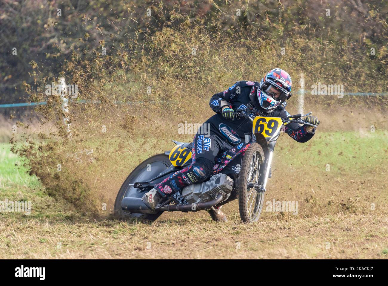 Chad Wirtzfeld racing in grasstrack motorcycle race. Donut Meeting ...