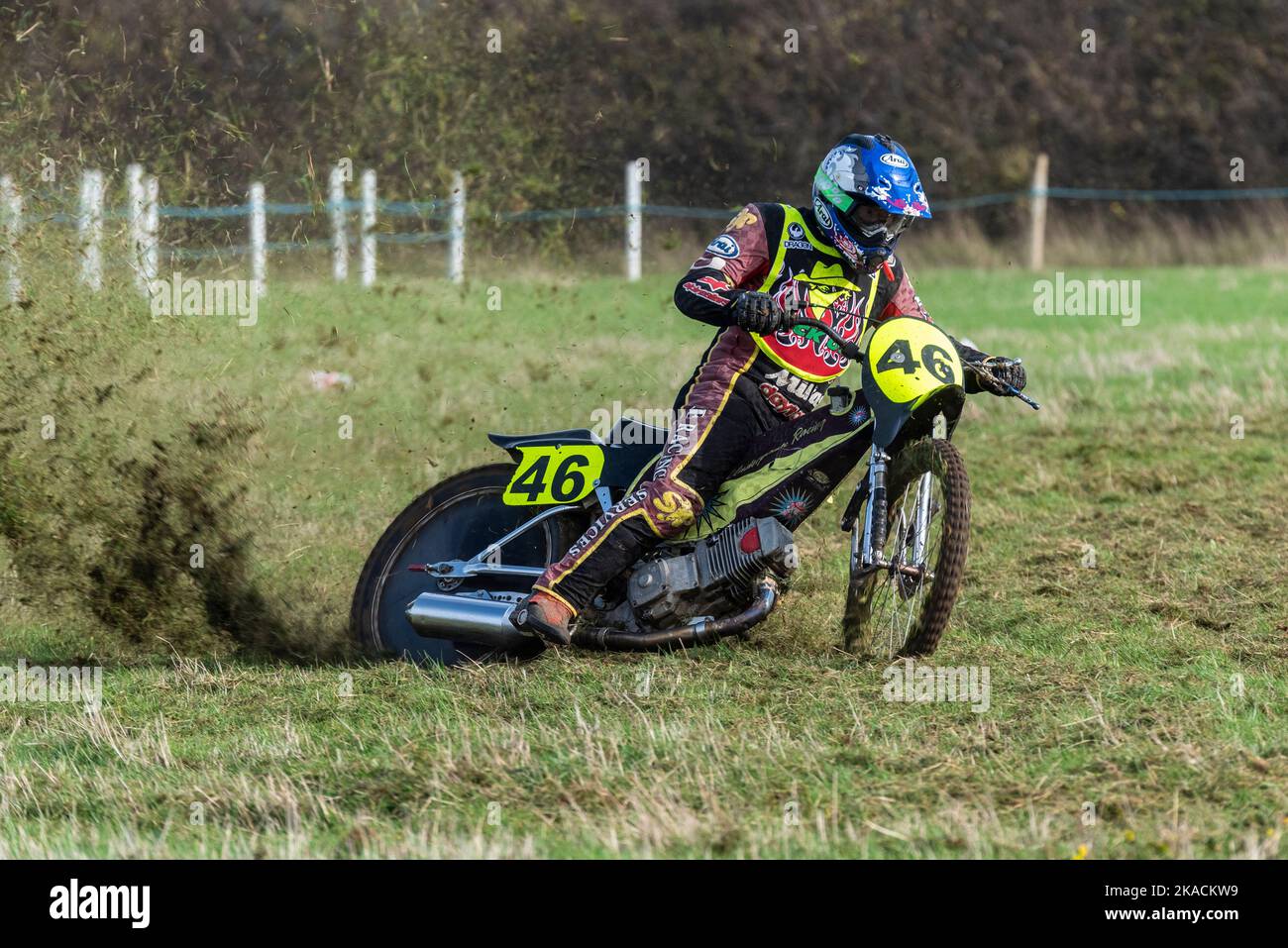 John Yeldham racing in grasstrack motorcycle race. Donut Meeting event ...