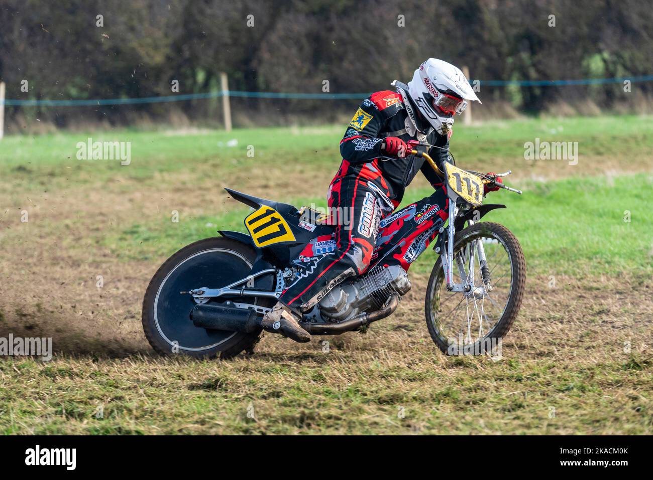 James Laker racing in grasstrack motorcycle race. Donut Meeting event ...