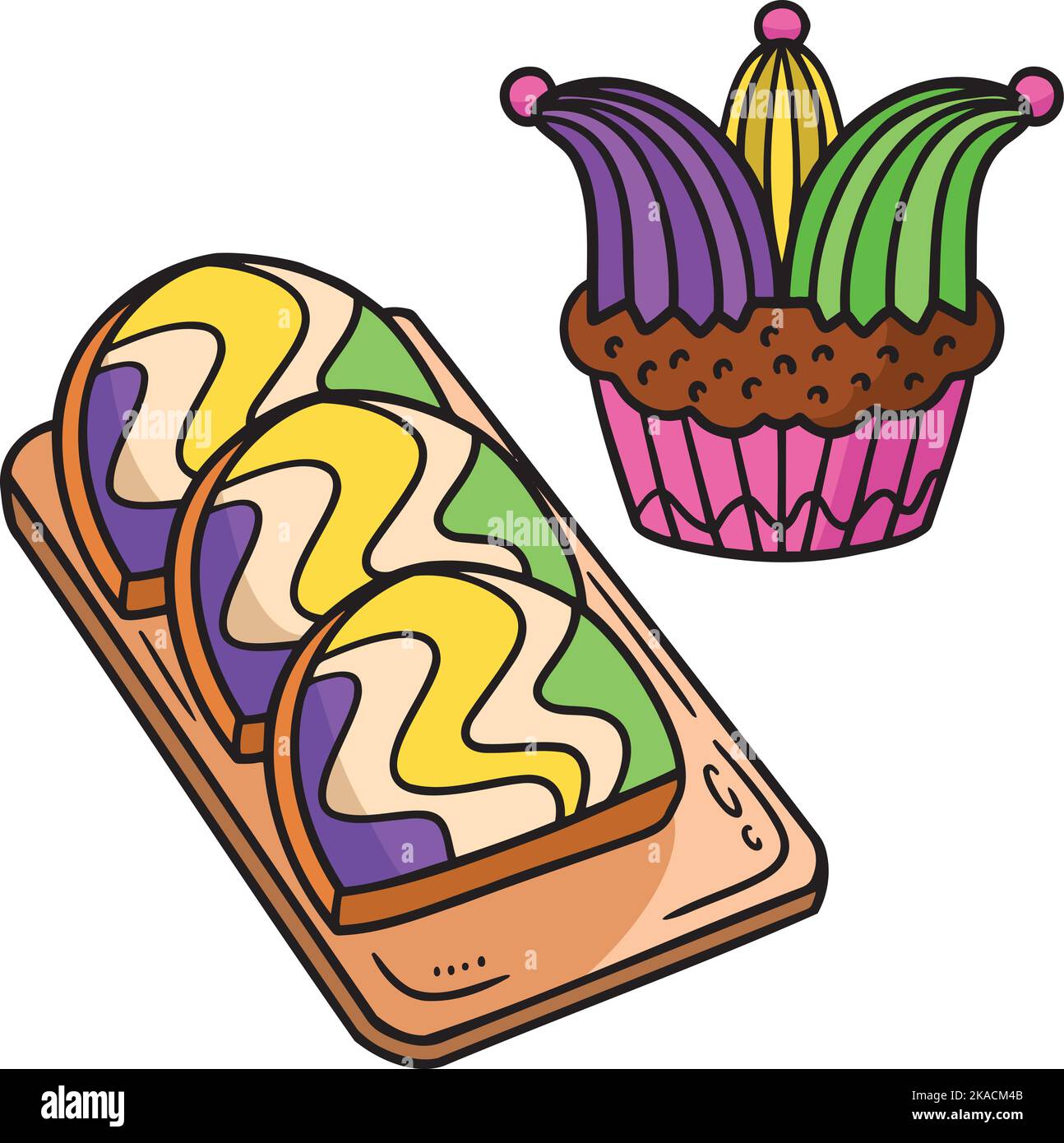 Mardi Gras Rainbow Cupcake Bread Cartoon Clipart Stock Vector Image ...