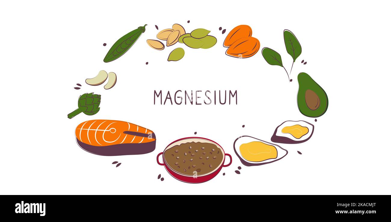 Magnesium-containing food. Groups of healthy products containing ...