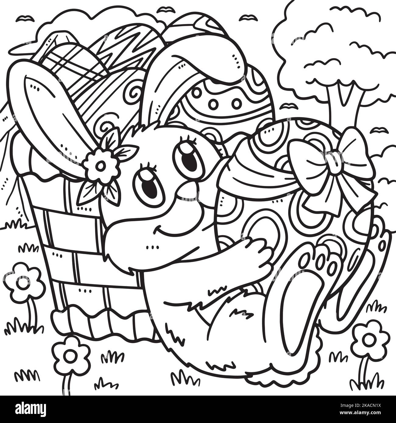 Easter Bunny And Basket Coloring Pages