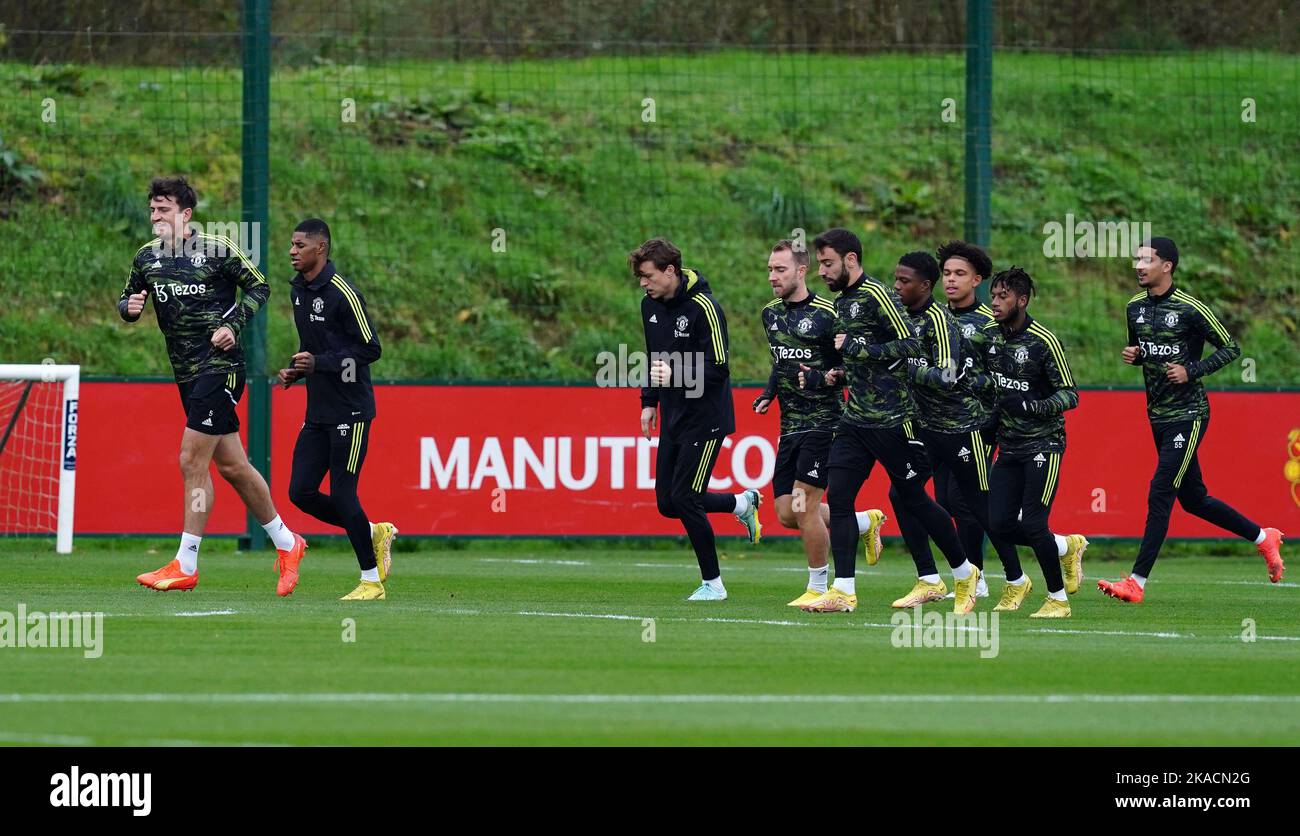Manchester United players during a training session at the Aon Training ...