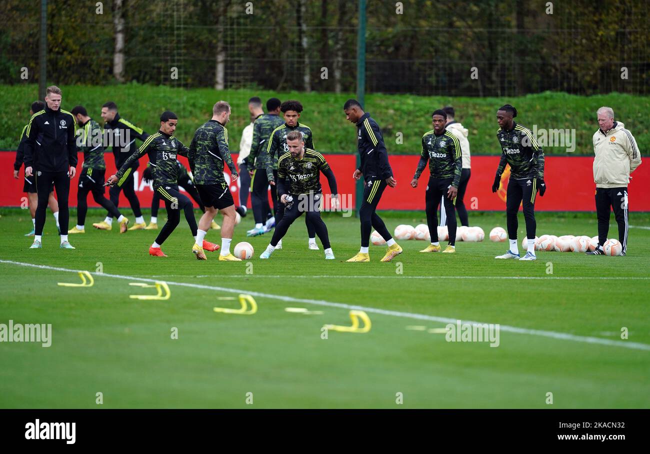 Manchester United players during a training session at the Aon Training ...