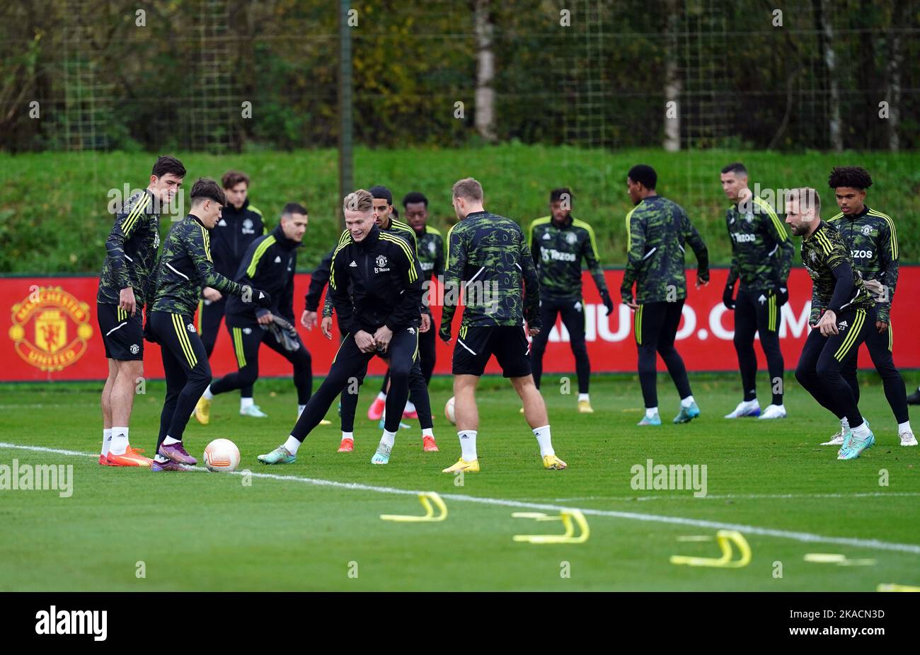 Manchester United players during a training session at the Aon Training ...