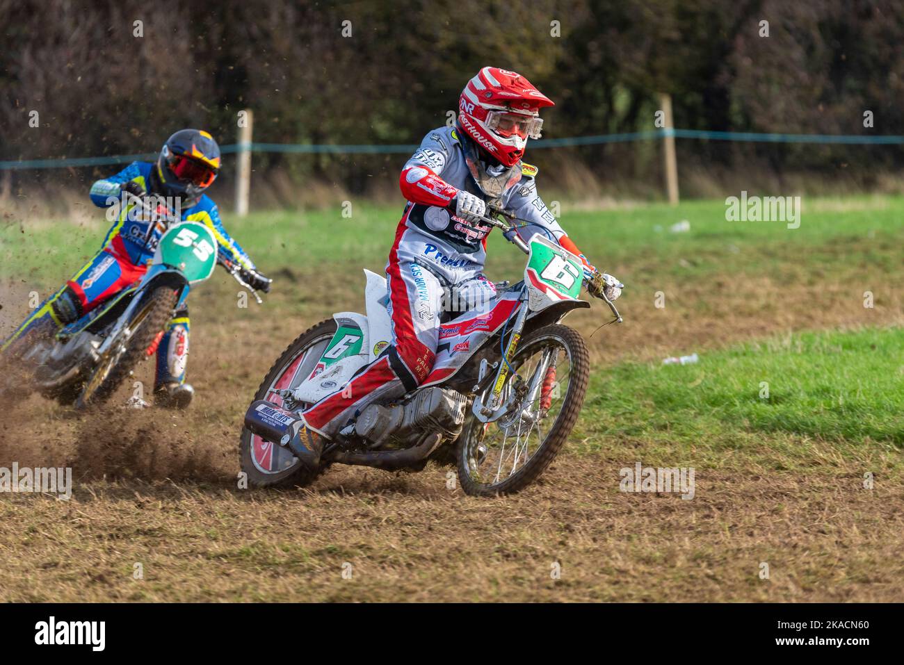 Max Derrick racing in grasstrack motorcycle race. Donut Meeting event ...