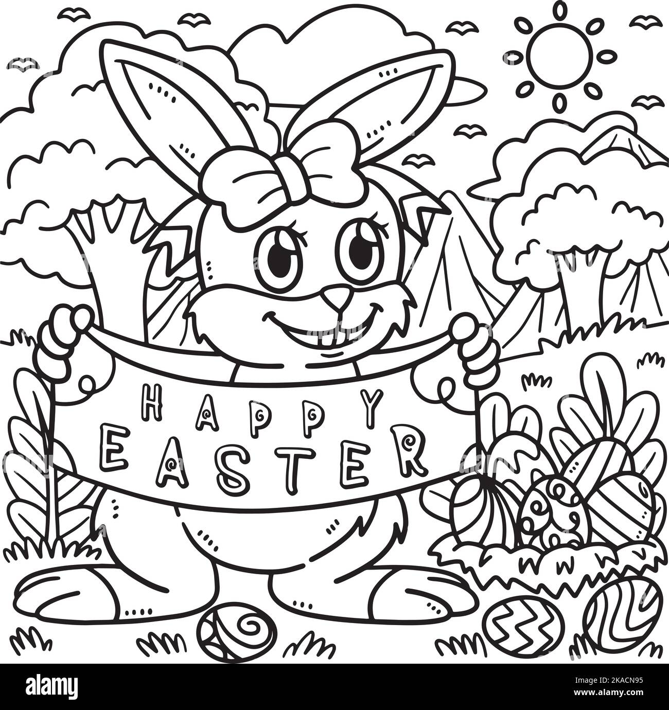 Happy Easter Bunny Coloring Page for Kids Stock Vector Image & Art - Alamy
