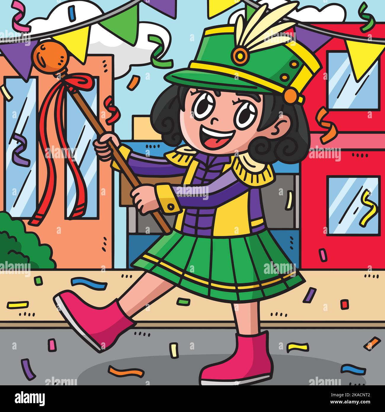 Mardi Gras Majorette Colored Cartoon Illustration Stock Vector Image ...