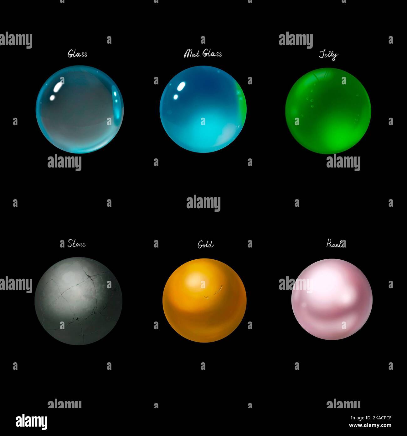 Set of round ui game balls, textured circles made of glass, gold, metal ...