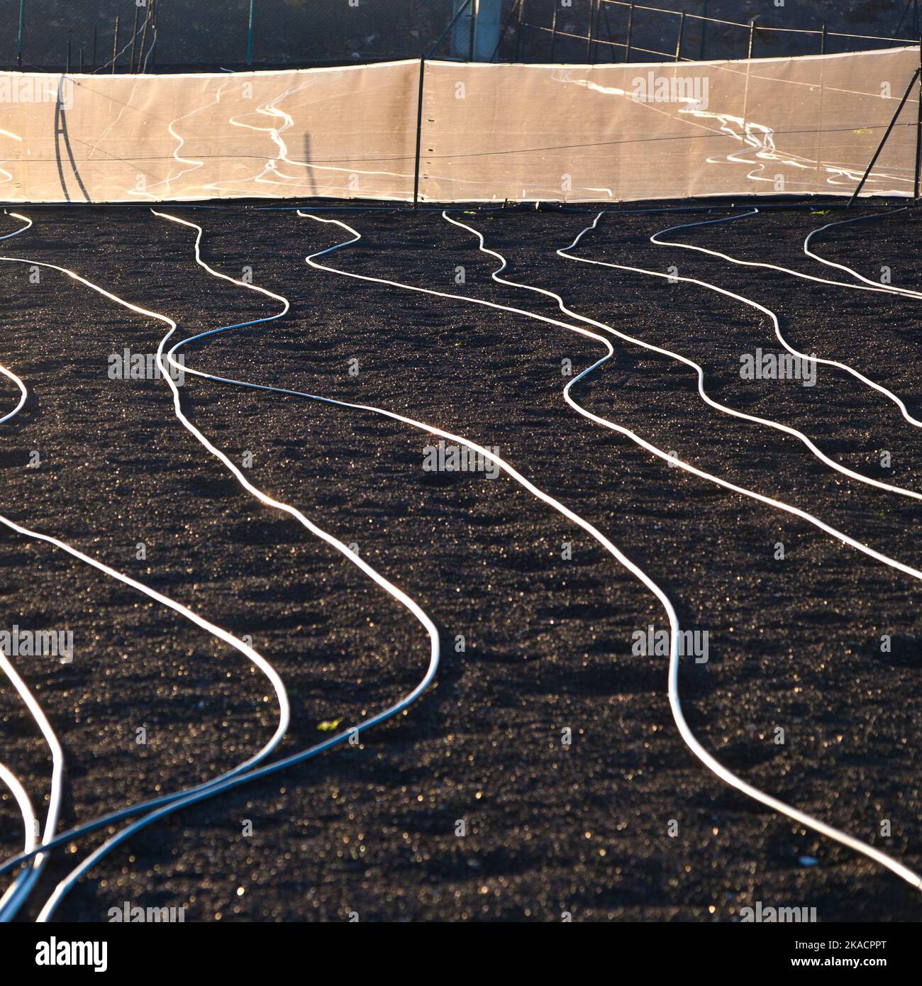 water irrigation system on a field with lapili earth Stock Photo - Alamy