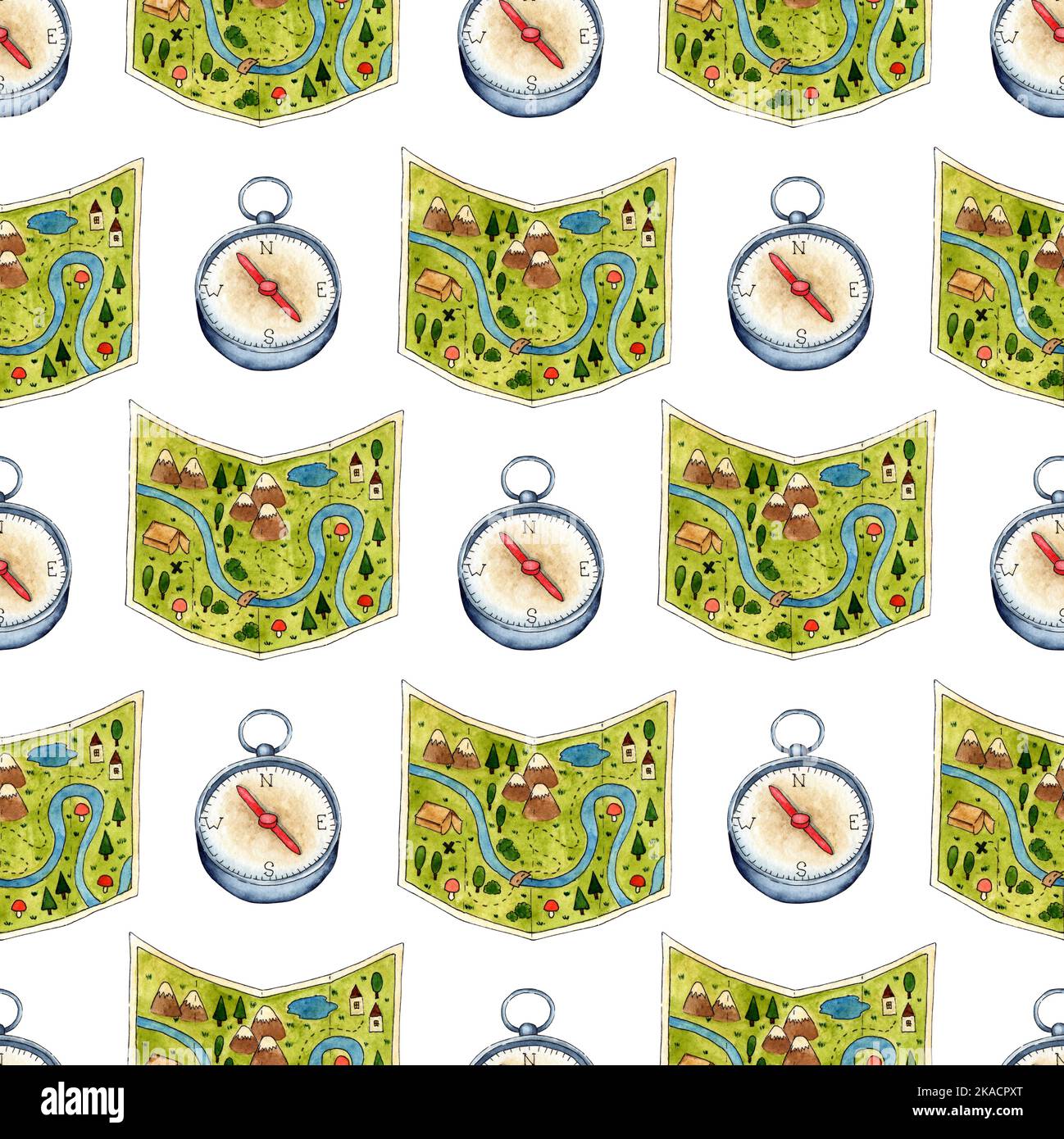 Watercolor illustration of a pattern map of the area for travel ...