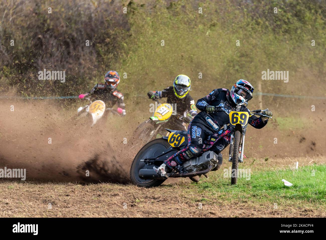 Chad Wirtzfeld racing in grasstrack motorcycle race. Donut Meeting ...