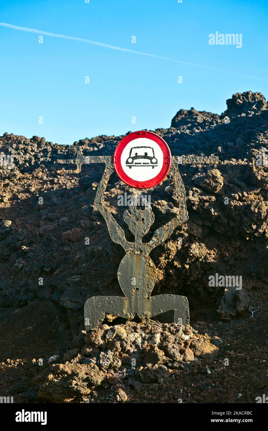el diabolo, sign for Timanfaya National Park in Lanzarote, Canary ...