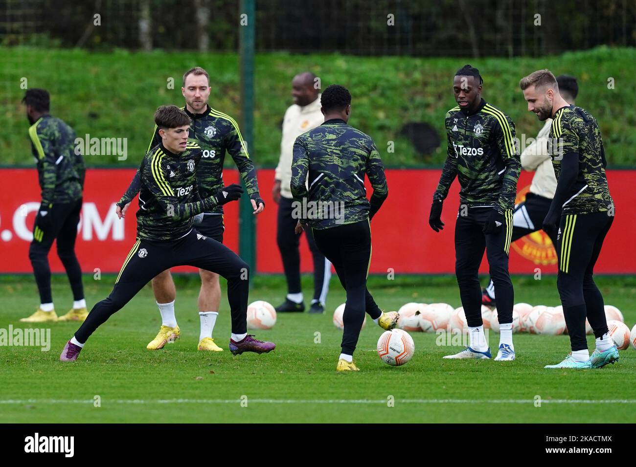Manchester United's Alejandro Garnacho (left) during a training session ...