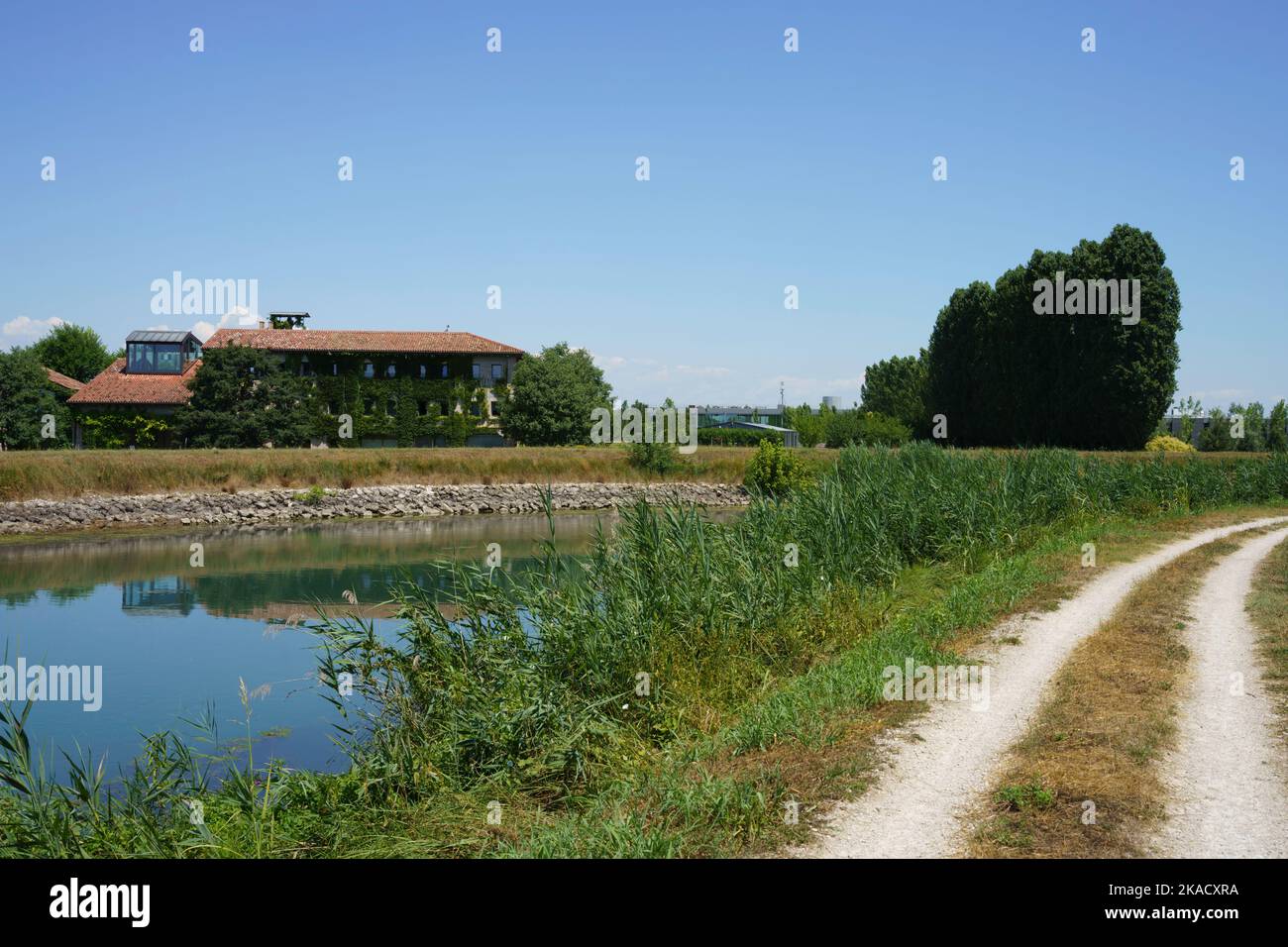 Landscape along the cycleway of Sile river in Venice province, Veneto ...