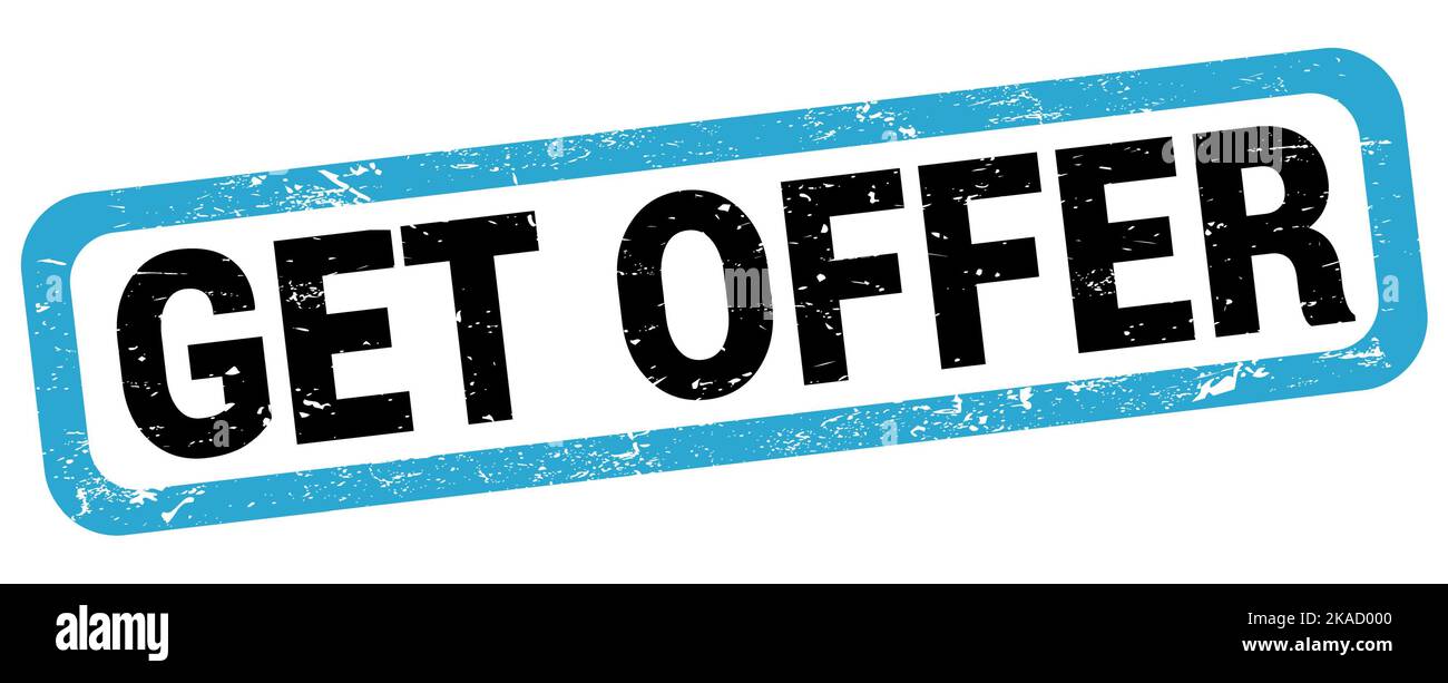 GET OFFER text written on blue-black rectangle stamp sign Stock Photo ...