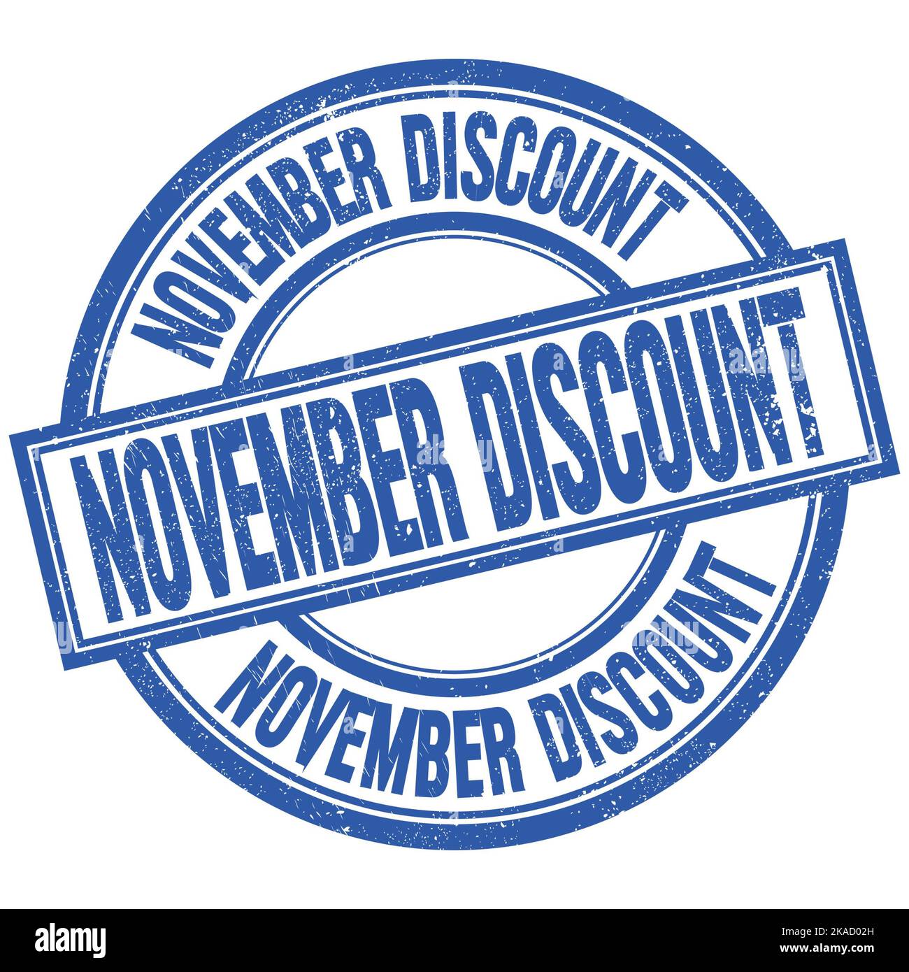 NOVEMBER DISCOUNT text written word on blue round stamp sign Stock ...