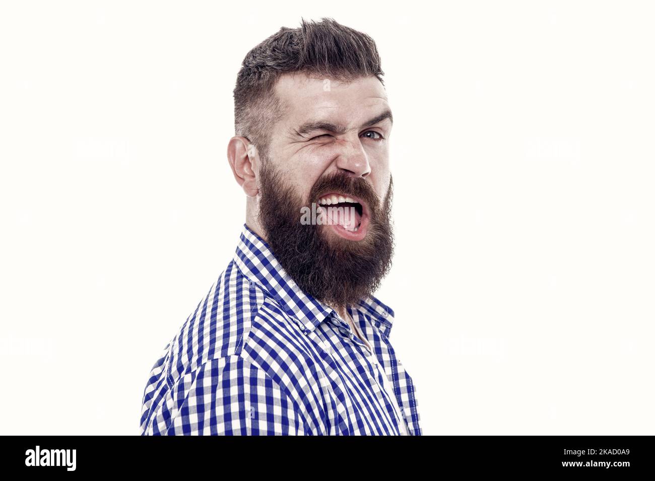 Hipster with mustache and beard happy face expression. Happiness ...