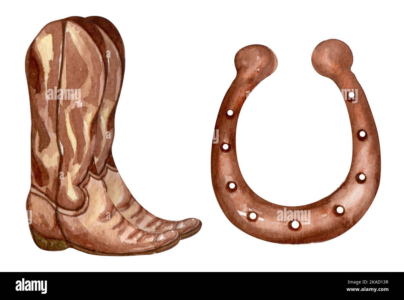 Watercolor western boots. Cowboy boot and sunflowers. Farmhouse rustic ...