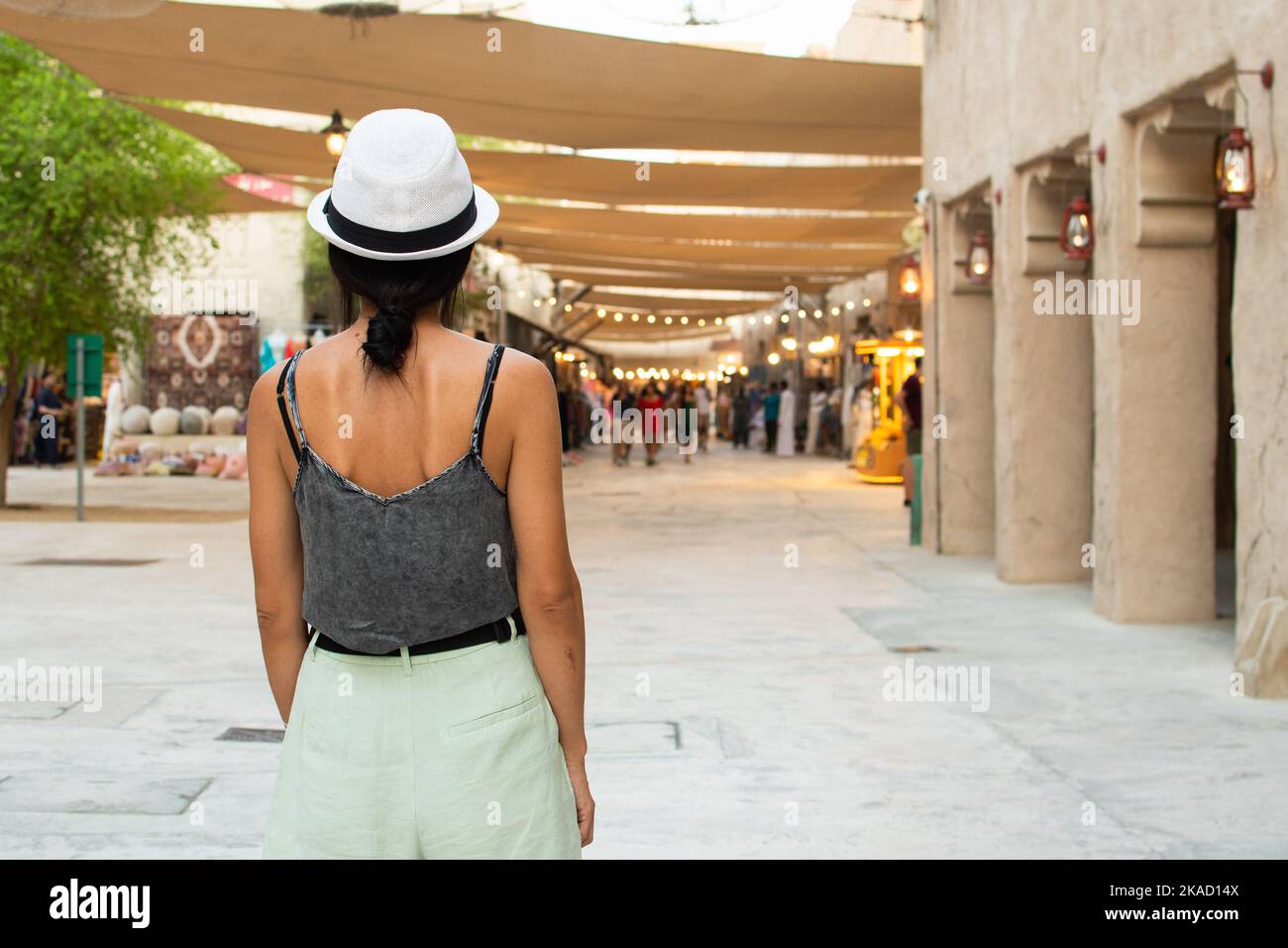 Dubai, UAE - 12th october, 2022: woman tourist walk on old Dubai ...