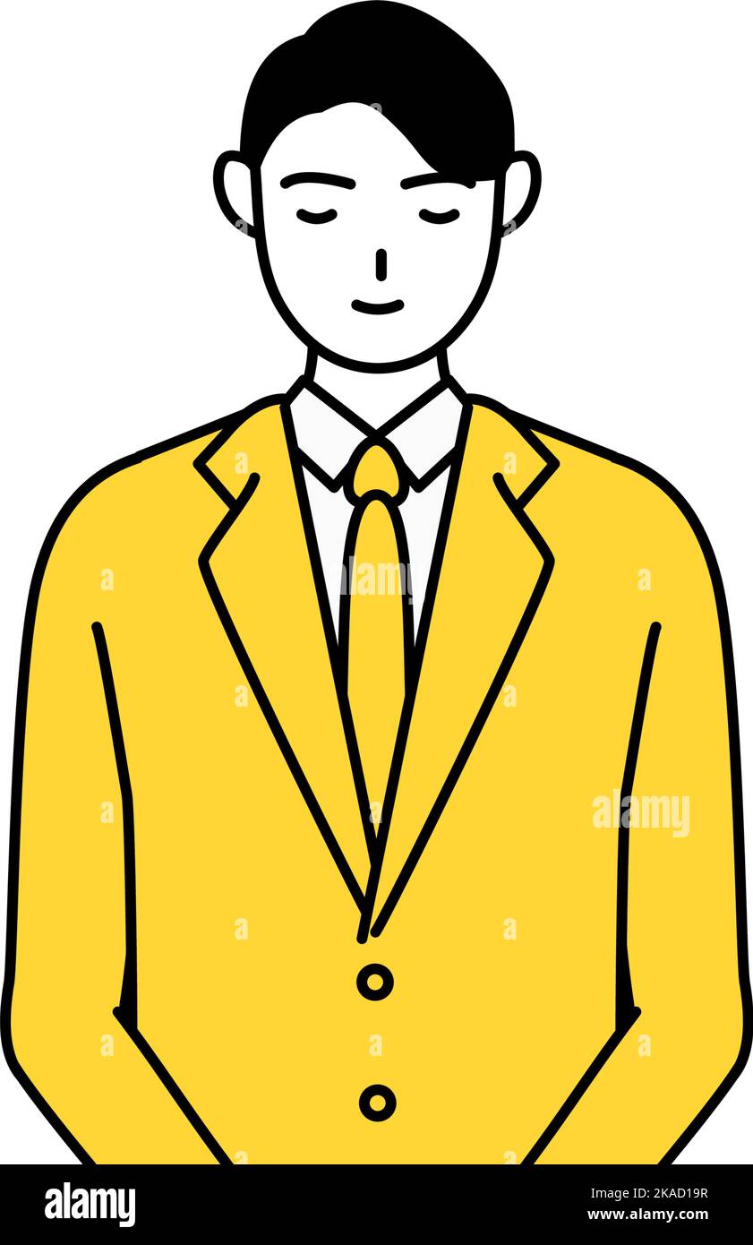 Simple line drawing illustration of a businessman in a suit bowing ...