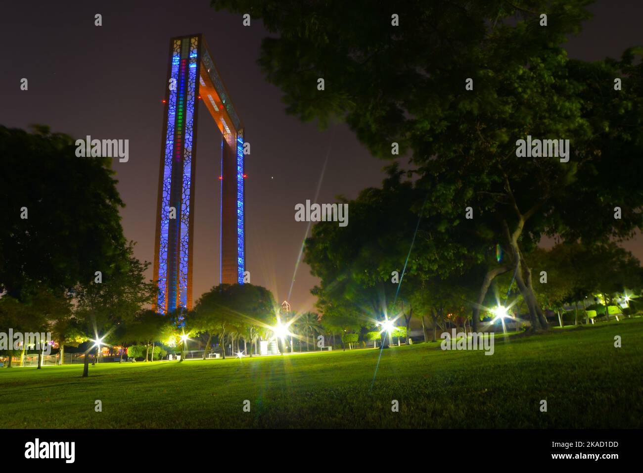 Dubai Uae 14th October 2022 Dubai Frame At Night Golden Dubai Frame New Attraction In