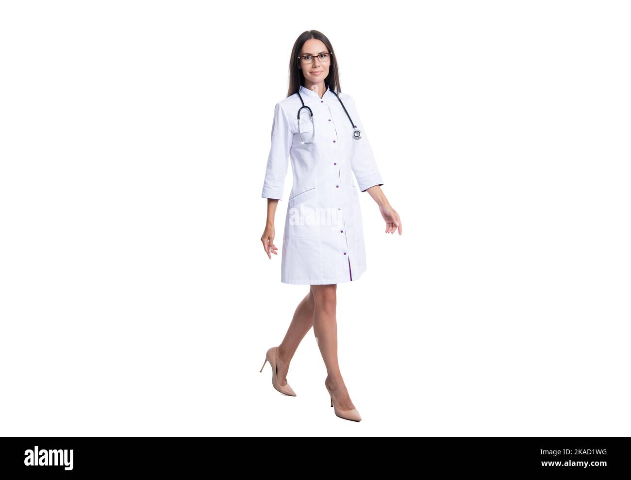 photo of walking cardiologist woman wear white coat. cardiologist woman ...