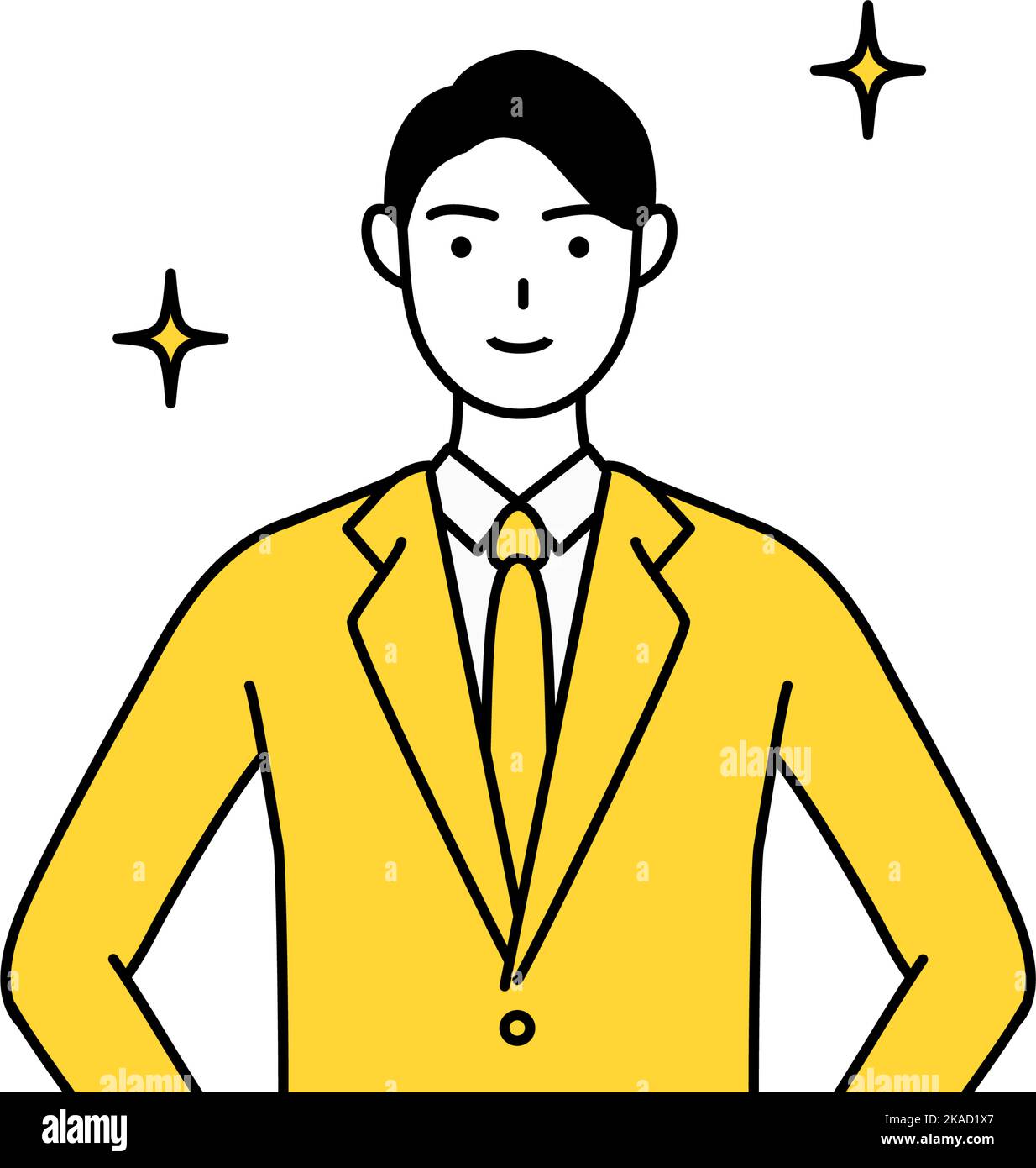 Simple line drawing illustration of a businessman in a sparkling suit ...