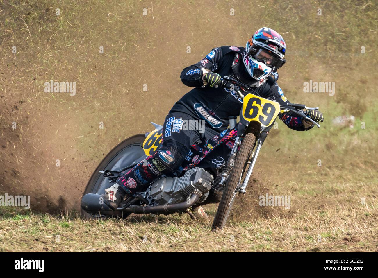 Chad Wirtzfeld racing in grasstrack motorcycle race. Donut Meeting ...