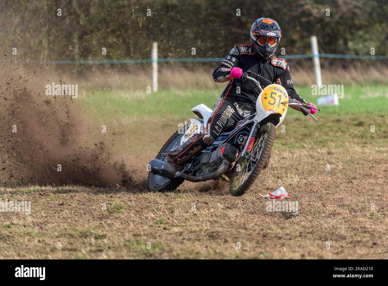 Luke Clifton racing in grasstrack motorcycle race. Donut Meeting event ...